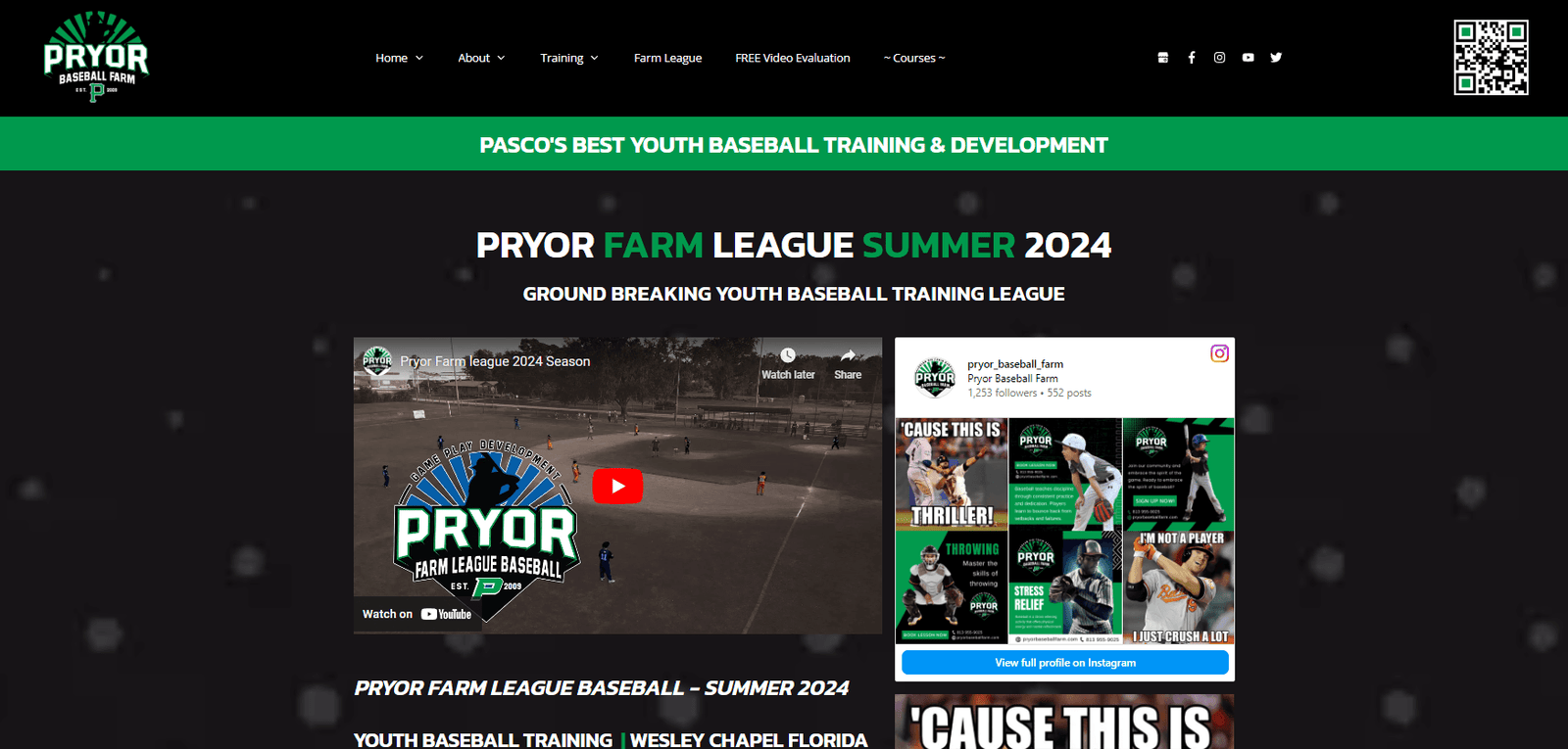 West Central Florida's Best Youth Baseball Training. Pryor Farm League ...